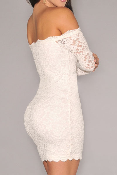 Stylish Bateau Neck Off The Shoulder Sleeveless White Lace Sheath Mini
