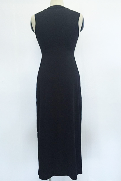 Sexy Round Neck Tank Sleeveless Mesh Patchwork Black Polyester Ankle