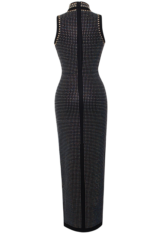 Sexy V Neck Sleeveless High Split Black Healthy Fabric Sheath Ankle
